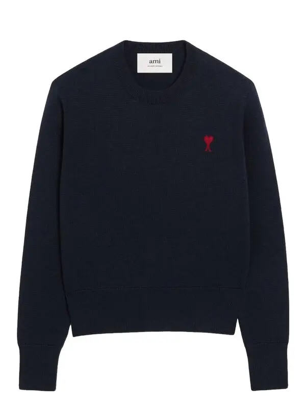 Ami Heart Embroidered Wool Sweater - Blue