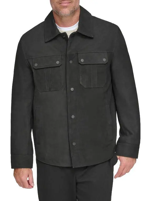 Andrew Marc Laredo Leather Overshirt - Black