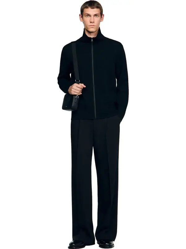 Sandro Zip-up Wool Cardigan - Black