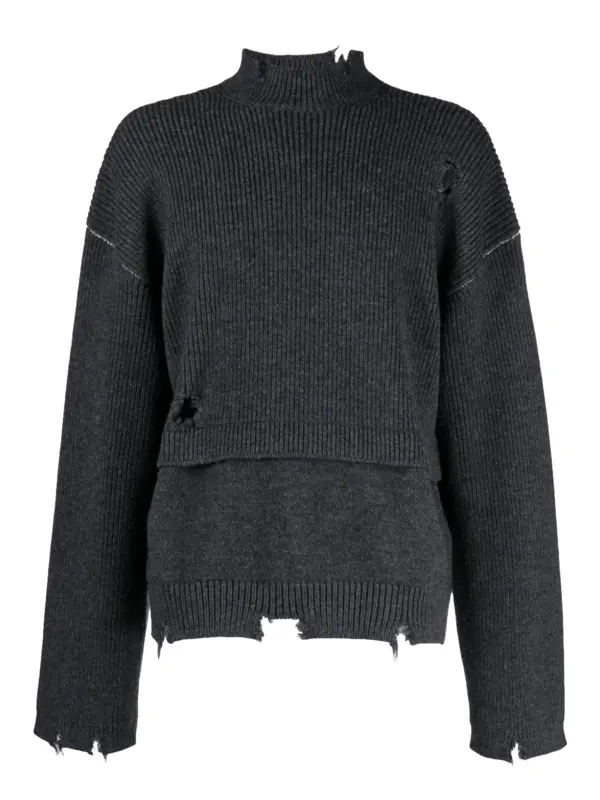 AMBUSH Distressed-knit Virgin-wool Jumper - Grey