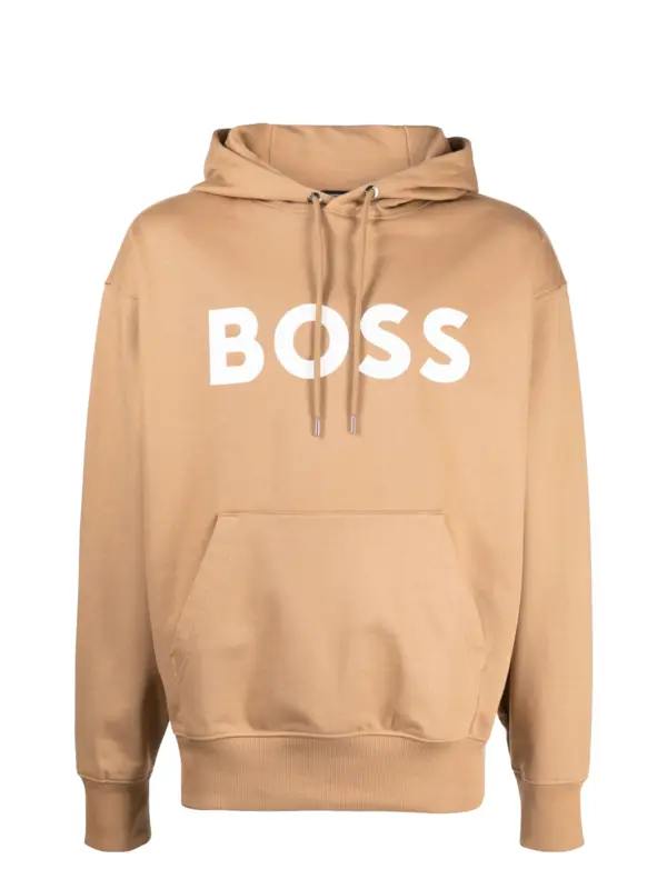Hugo Boss Logo-print Cotton Hoodie - Brown