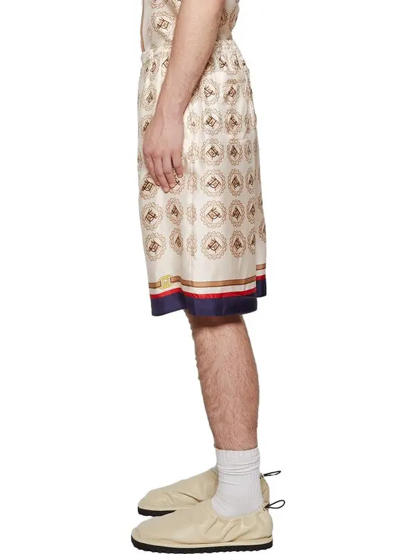Gucci Silk Twill Equestrian Print Shorts - Ivory And Gold
