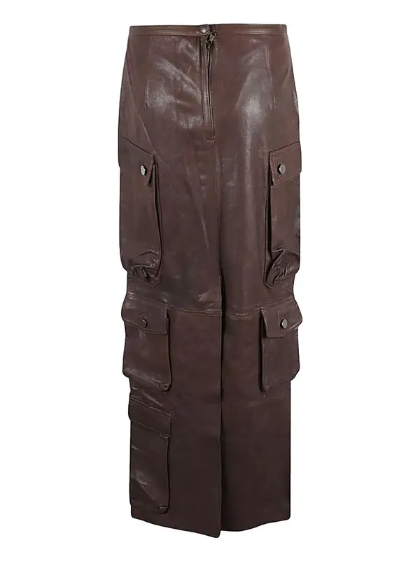 FERMAS.CLUB Leather Cargo Long Skirt - Brown
