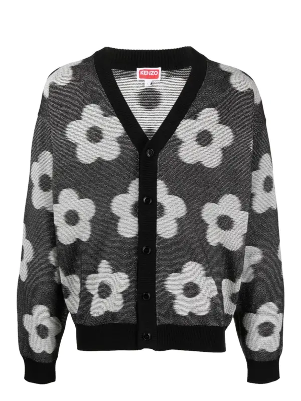 Kenzo Boke Flower-motif Cotton Cardigan - Black