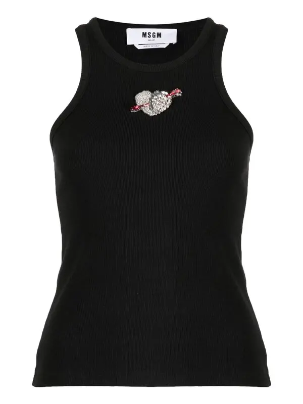 MSGM Ribbed Heart-embellished Top - Black
