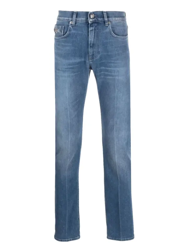 Versace Logo-patch Slim-cut Jeans - Blue