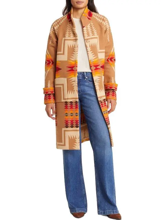Pendleton 1930s Archive Longline Coat - Tan Harding Jacquard