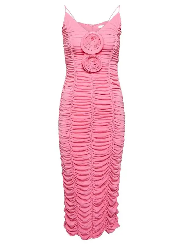 Magda Butrym Ruched Midi Dress With Floral Appliqu - Pink