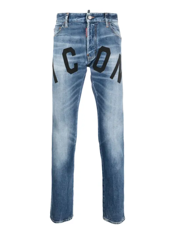 Dsquared2 Icon Print Slim-cut Jeans - Blue