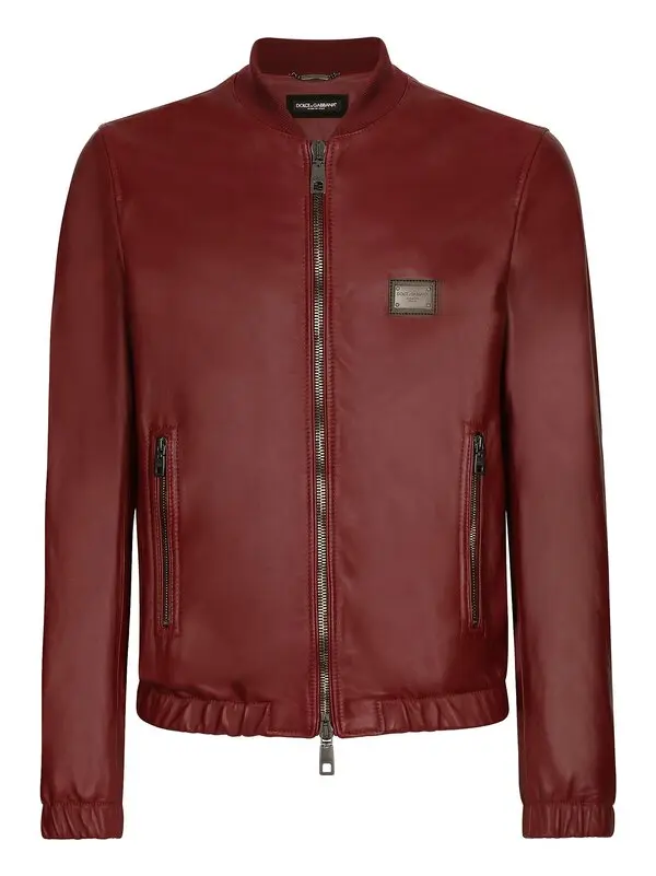 Dolce & Gabbana Leather Jacket With Logo Tag - Bordeaux