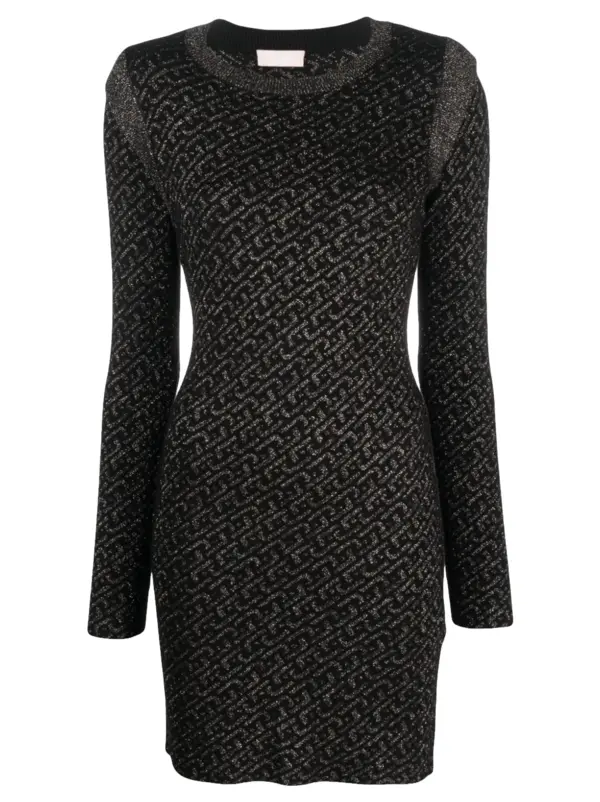 Liu Jo Logo-jacquard Knitted Minidress - Black