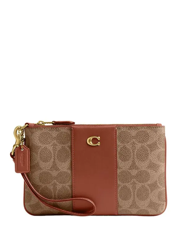 Coach Essential Small Wristlet In Signature Canvas - Brass/tan Caramel
