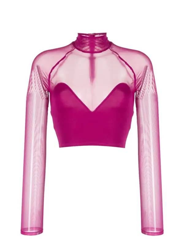 Fleur Du Mal Mock-neck Mesh Top - Purple