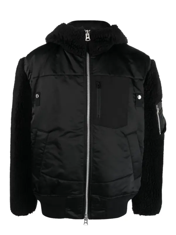 Sacai Panelled Zip-up Hooded Jacket - Black
