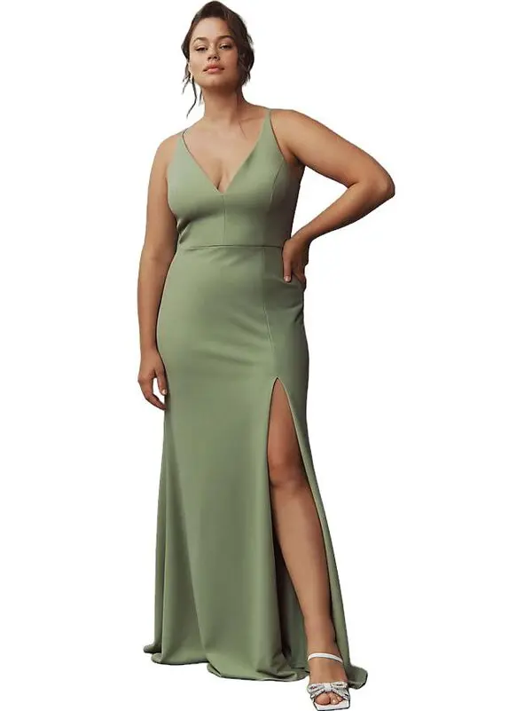 Bhldn Stella Sleeveless V-neck Crepe Maxi Dress - Pistachio Greenu200b