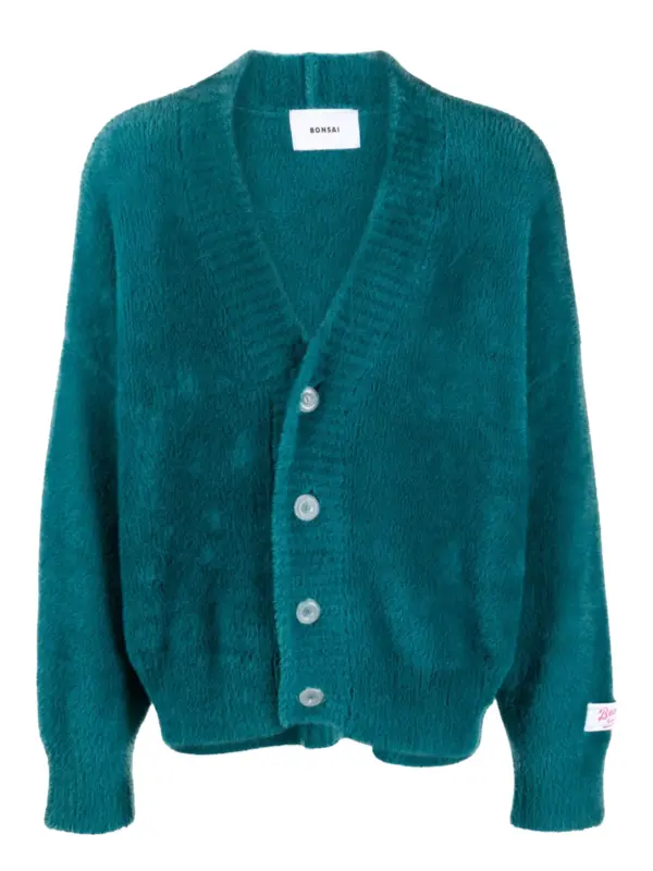 BONSAI Knitted V-neck Cardigan - Blue