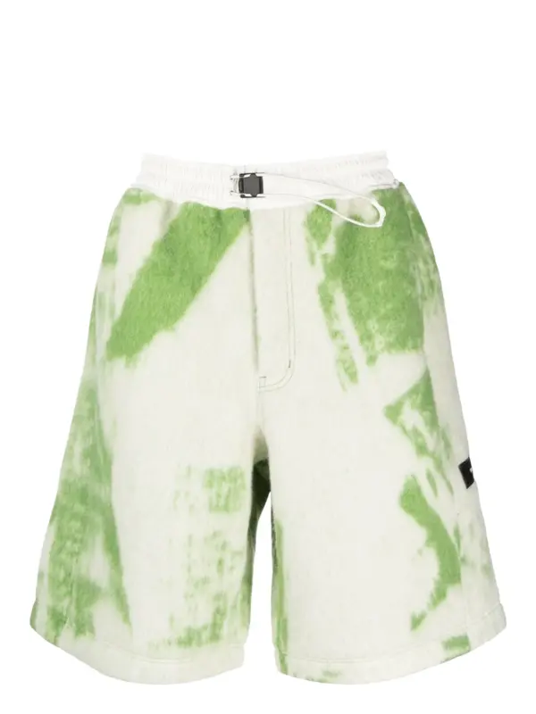 Y3 Brush-stroke Print Fleece Shorts - Green