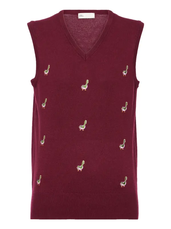 Tory Burch Embroidered Cashmere Sweater Vest - Brown