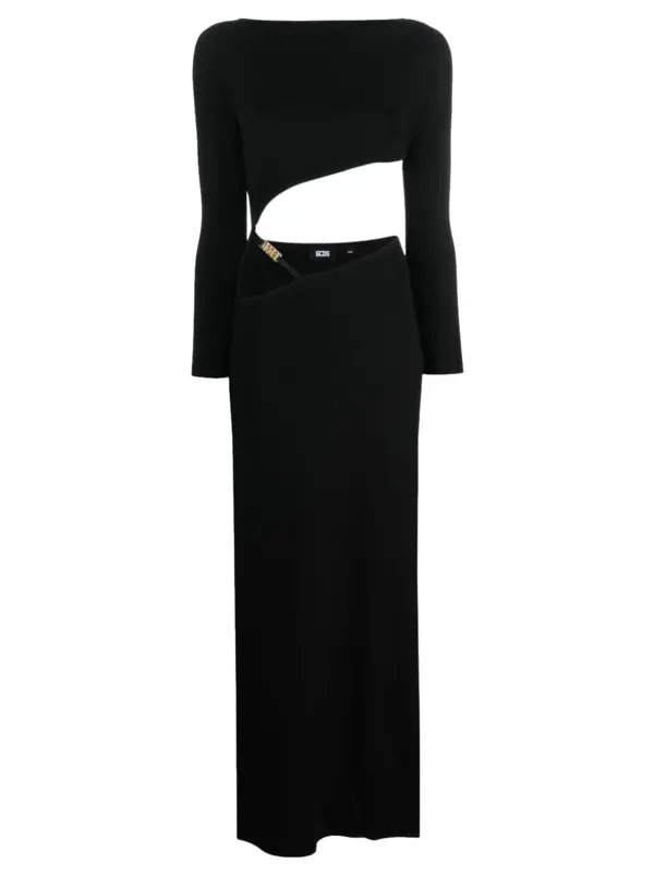 Gcds Asymmetric Ribbed-knit Dress - Black