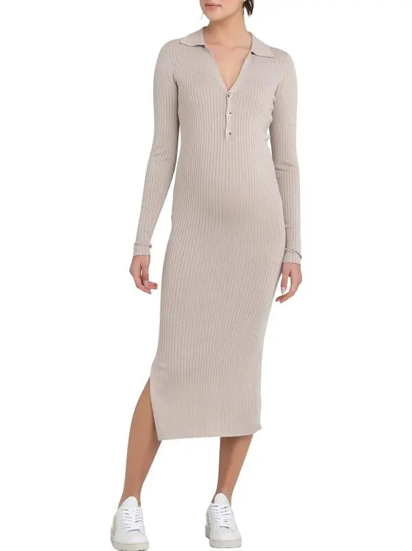 RIPE MATERNITY Sammy Ribbed Polo Dress - Stone