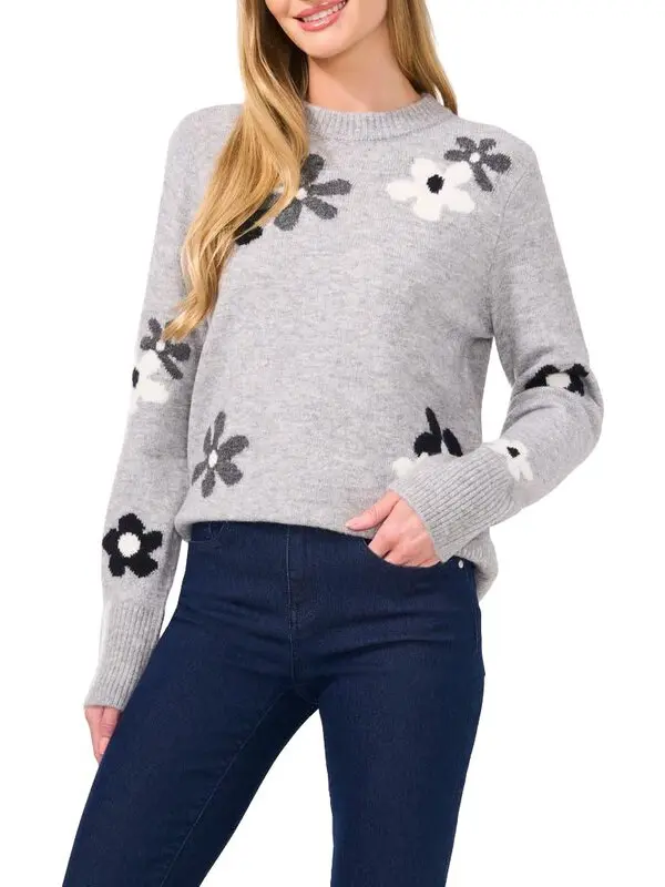 CECE DUPRAZ Floral Crewneck Sweater - Lt Hthr Grey