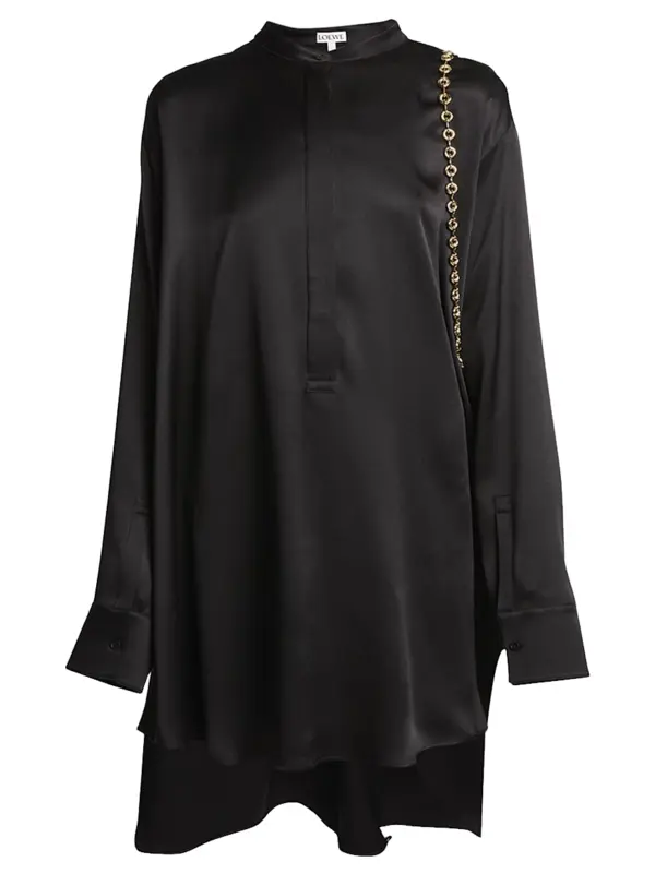 Loewe Silk Shirtdress With Chain Detail - Black
