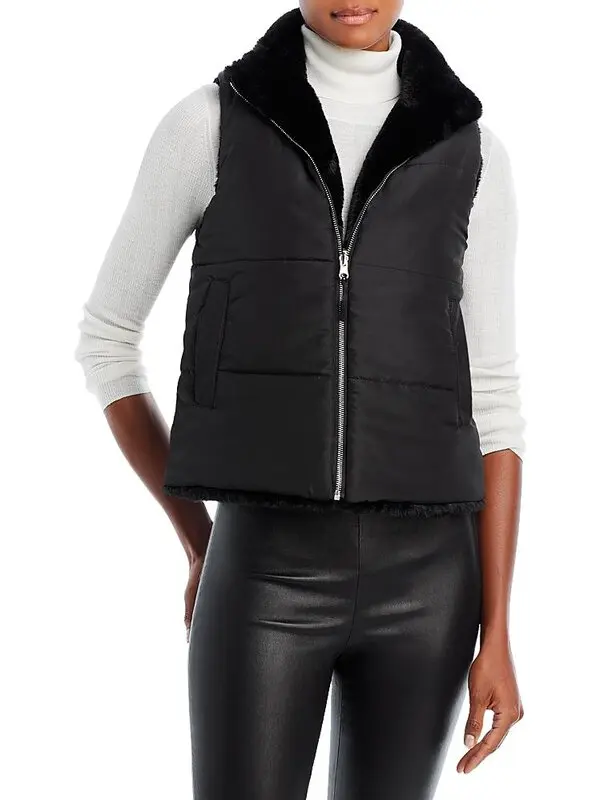 Echo Callum Reversible Faux Fur Zip Vest - Black