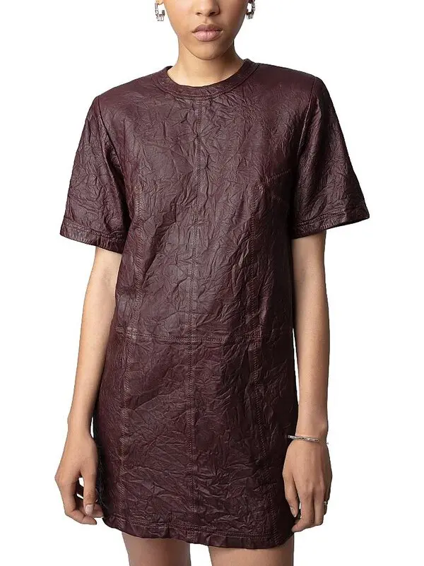 Zadig&Voltaire Riddy Cuir Froisse Leather Tee Dress - Chocolate