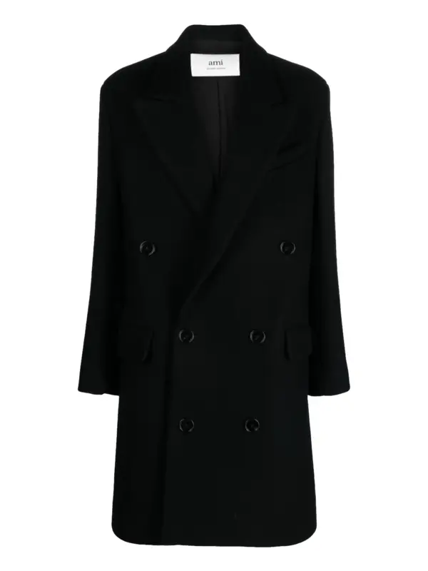 Ami Double-breasted Wool Coat - Black