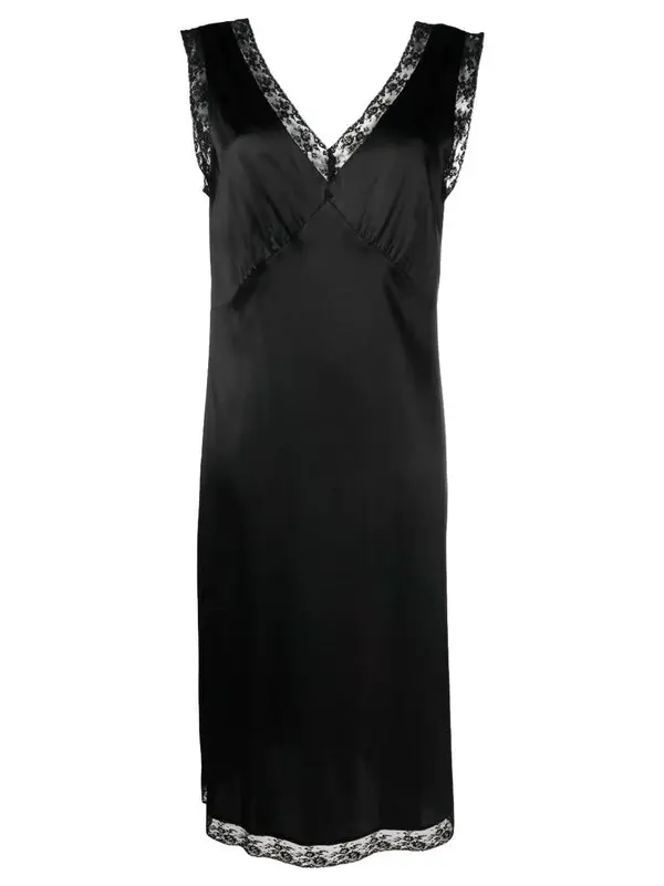 P.a.r.o.s.h Lace Detail Silk Dress - Black