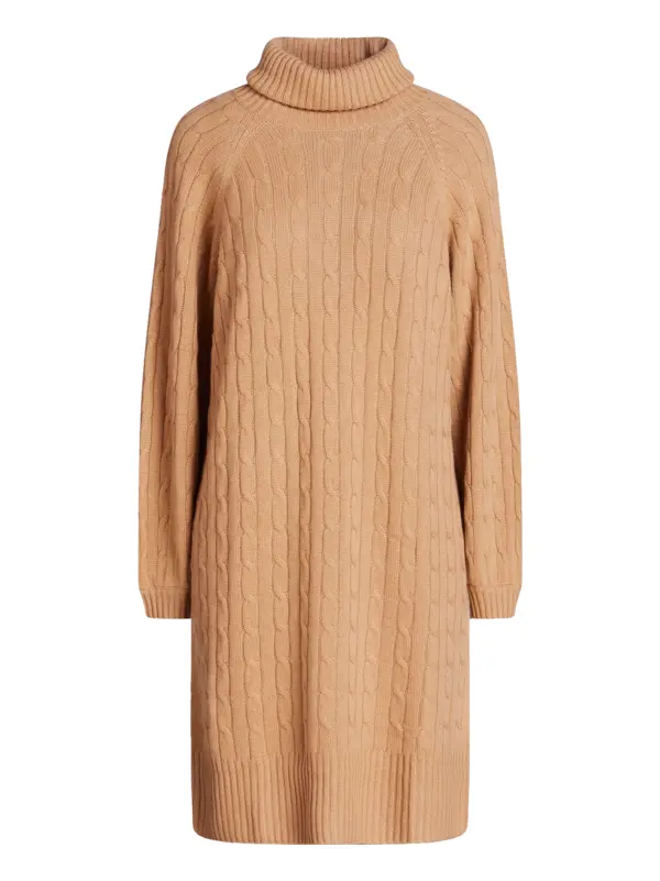N.peal Cable-knit Cashmere Turtleneck Dress - Sand