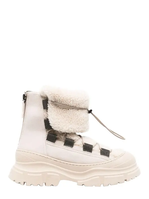 Brunello Cucinelli Ankle Fleece Leather Boots - Neutrals