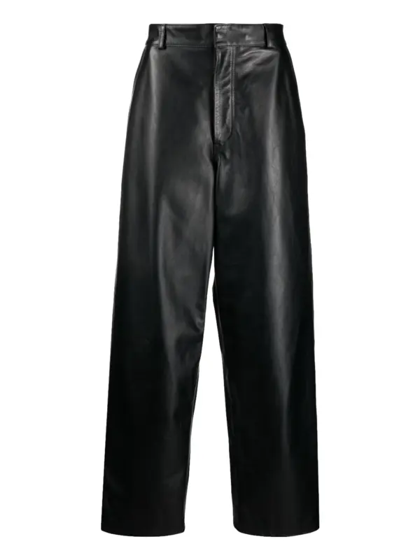 Gcds Wide-leg Leather Trousers - Black