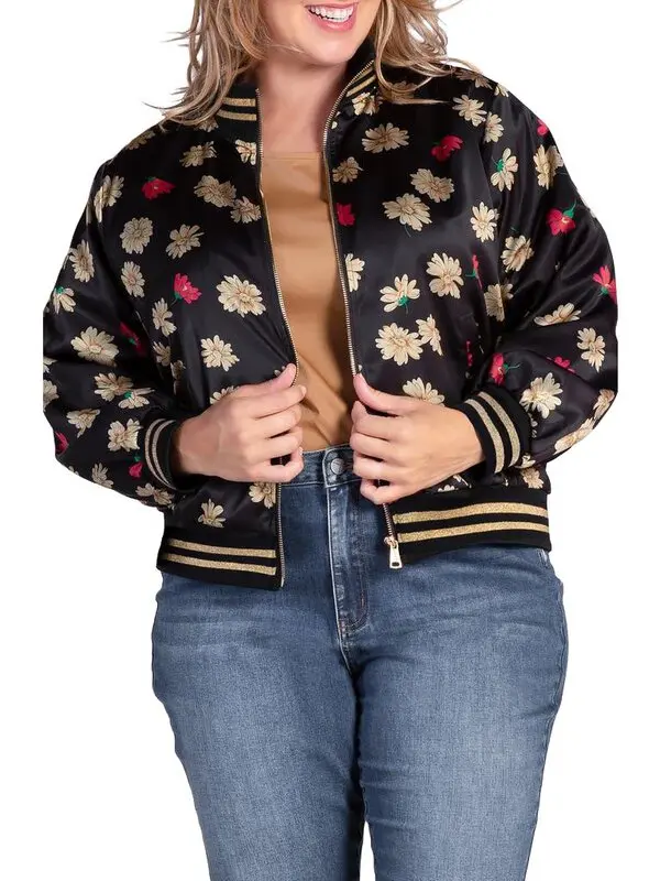STANDARDS & PRACTICES Naos Floral Satin Bomber Jacket - Black Sparkler