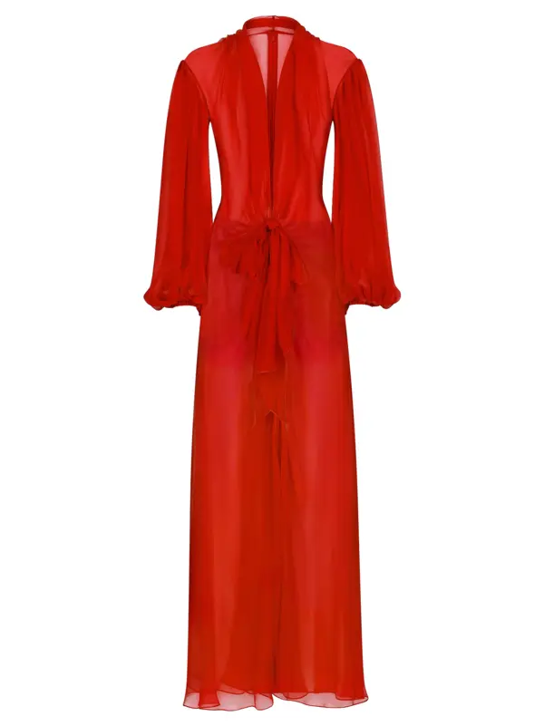 Dolce & Gabbana Long Silk Chiffon Dress With Bow - Bordeaux