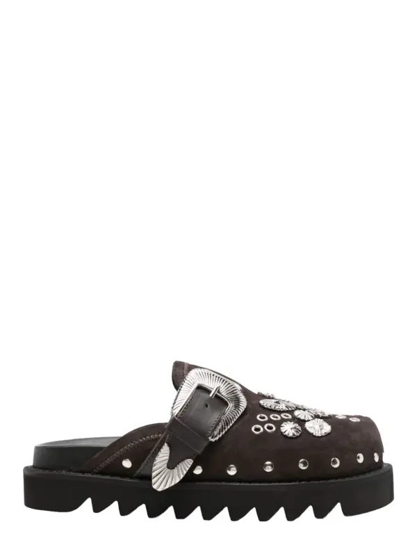 Toga Eyelet-detailing Leather Mules - Brown