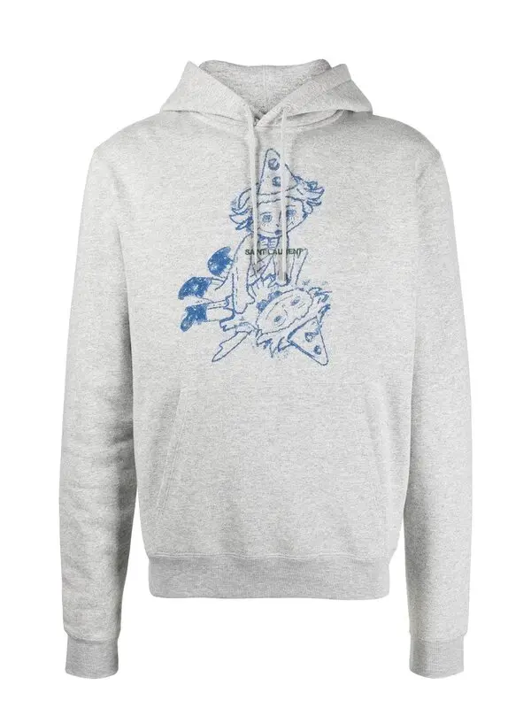 Saint Laurent Clown-print Hoodie - Grey