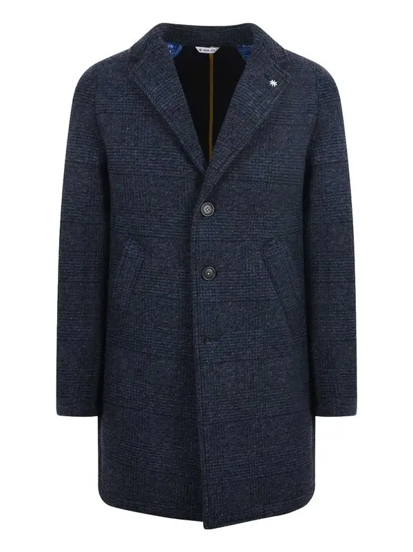 MANUEL RITZ Wool Blend Prince Of Wales Coat - Blue