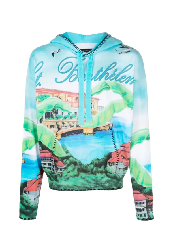 Amiri Graphic-print Cotton Hoodie - Blue