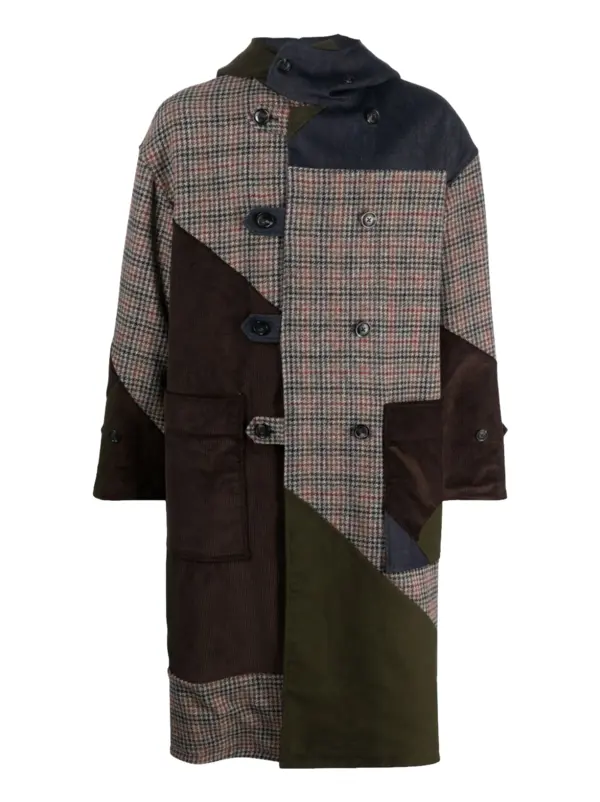 BARACUTA Patchwork Double-breasted Coat - Brown