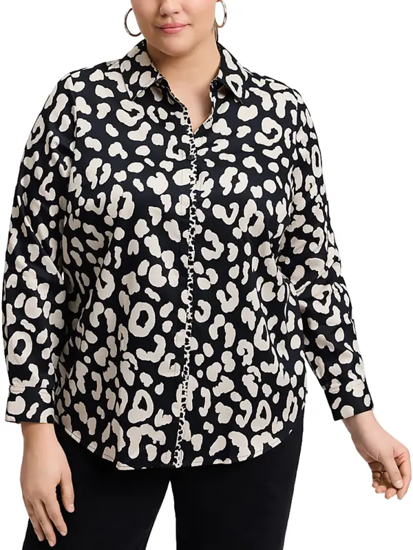 Foxcroft Charlie Cheetah Long Sleeve Shirt - Silver Birch/black
