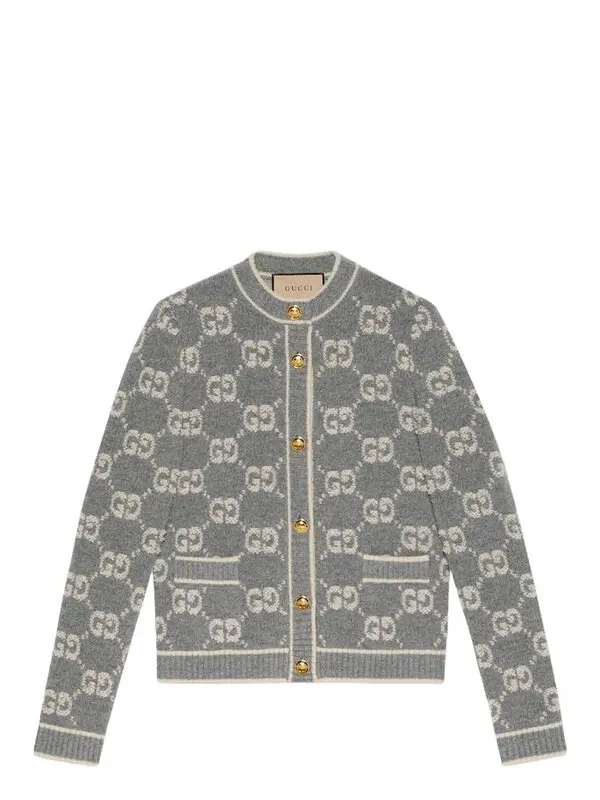 Gucci Gg Wool Bouclé Jacquard Cardigan - Grey