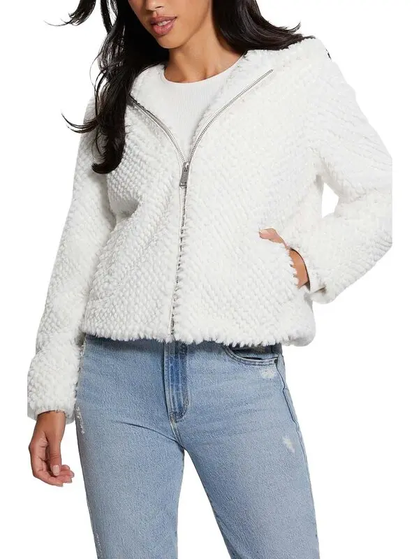 Guess Theoline Faux Fur Hooded Jacket - White