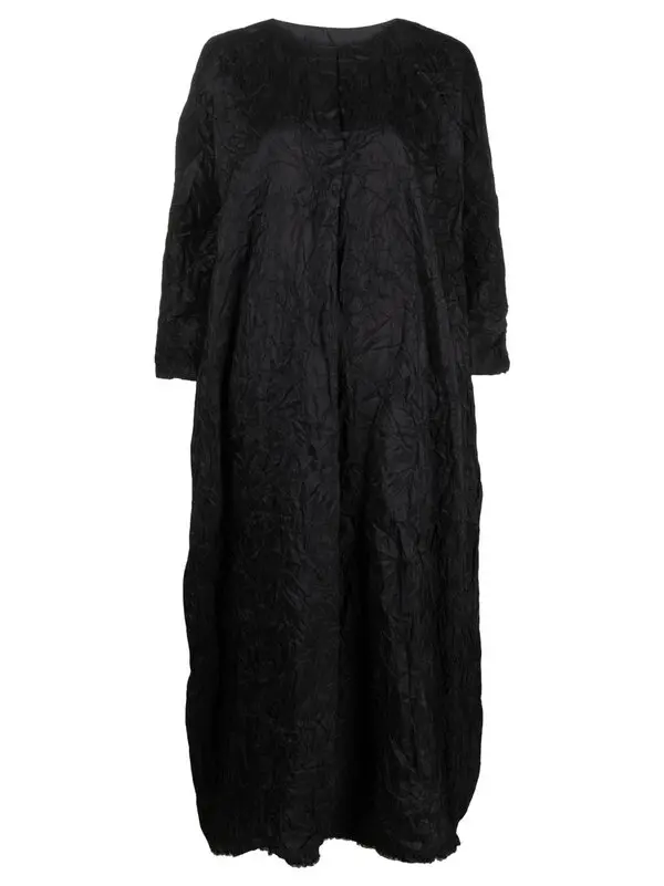 DANIELA GREGIS Crinkled Silk Midi Dress - Black
