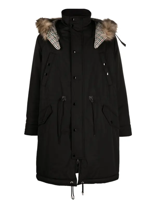 Kenzo Faux-fur-detailed Hooded Coat - Black