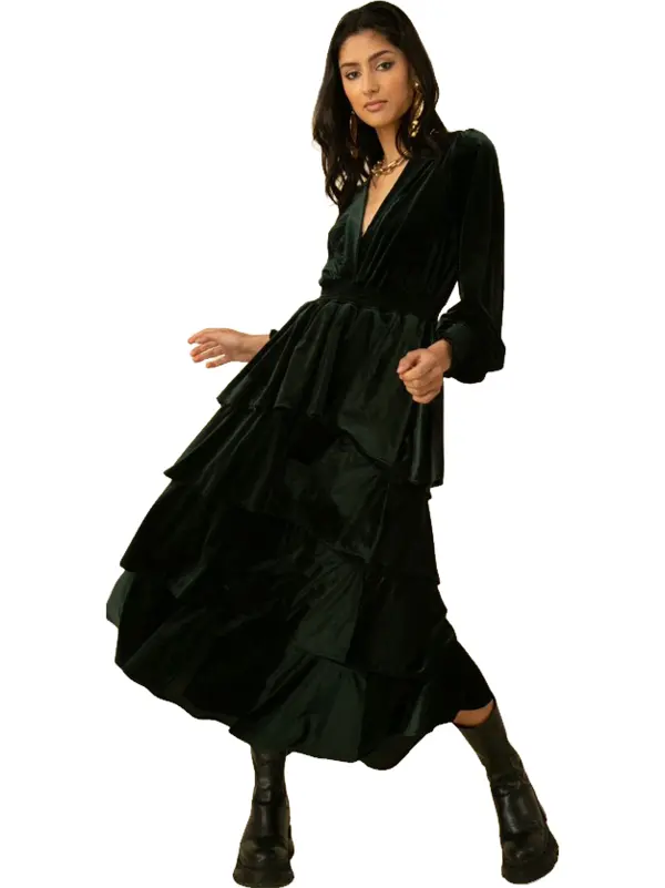 Hale Bob Eleanor Velvet Maxi Dress - Green