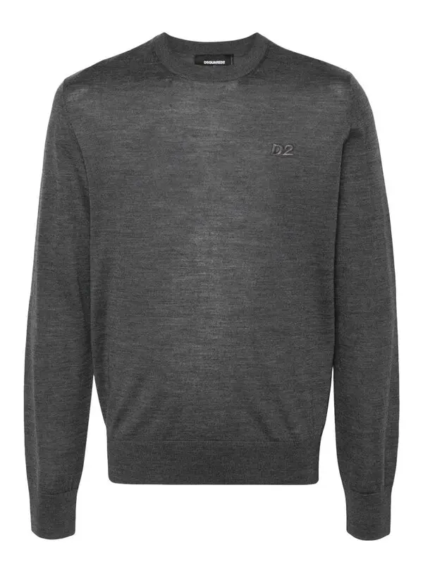 Dsquared2 Ribbed Jumper With Embroidered Logo - Grey