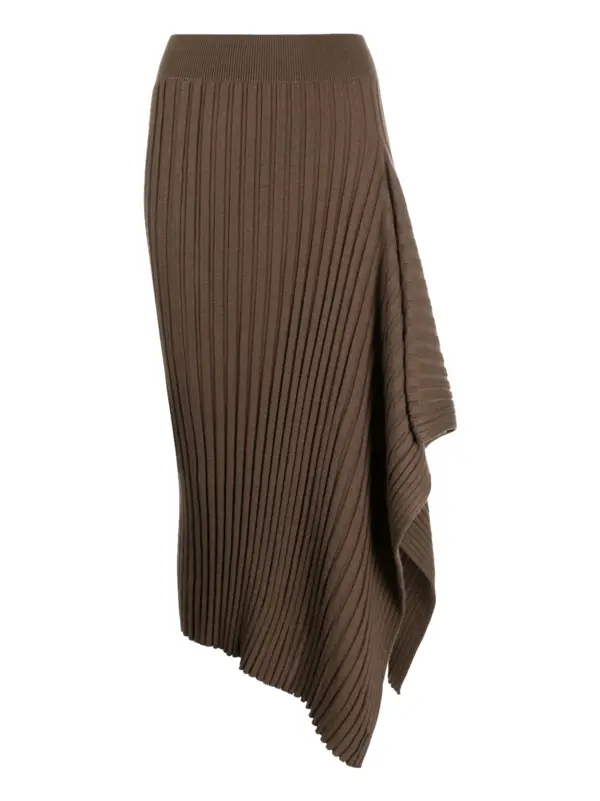 Calvin Klein Ribbed-knit Draped Midi Skirt - Brown