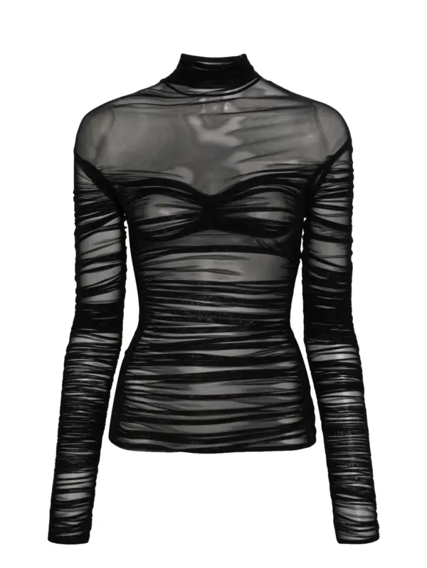 MUGLER Mesh Ruched Top - Black
