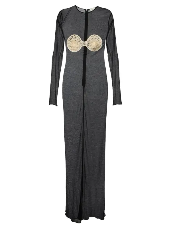 Magda Butrym Crochet-trimmed Jersey Maxi Dress - Black